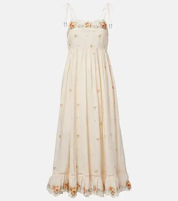 Zimmermann Patience Floral Linen Midi Dress - White | Editorialist