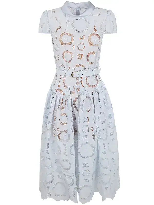knee length dresses for ladies Yellow Lace Collared Midi Dress – self-portrait main image 0