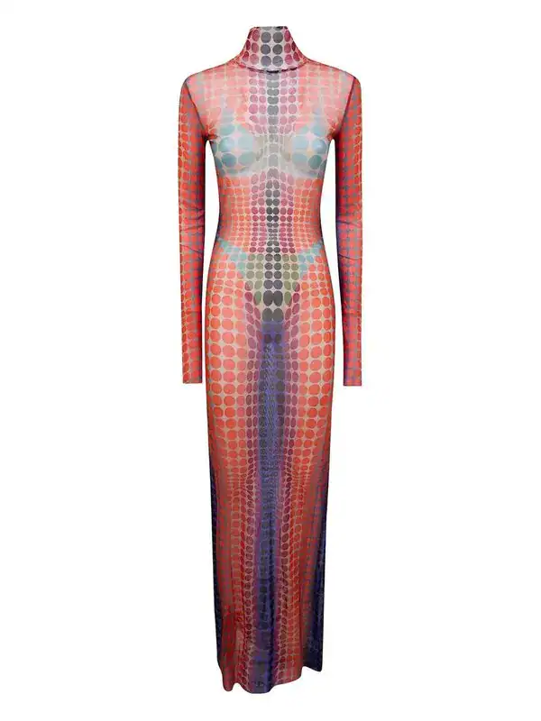 chinese dress ladies Jean Paul Gaultier Le Classique Printed Mesh Long Dress with Gather De –  Antidote Fashion and Lifestyle