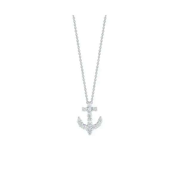 Roberto Coin Tiny Treasures Diamond Anchor Necklace, 18k White Gold ...