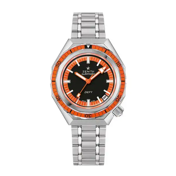 Zenith Defy Revival Black And Orange Dial Watch, 37mm,|03.A3648.670/21 ...
