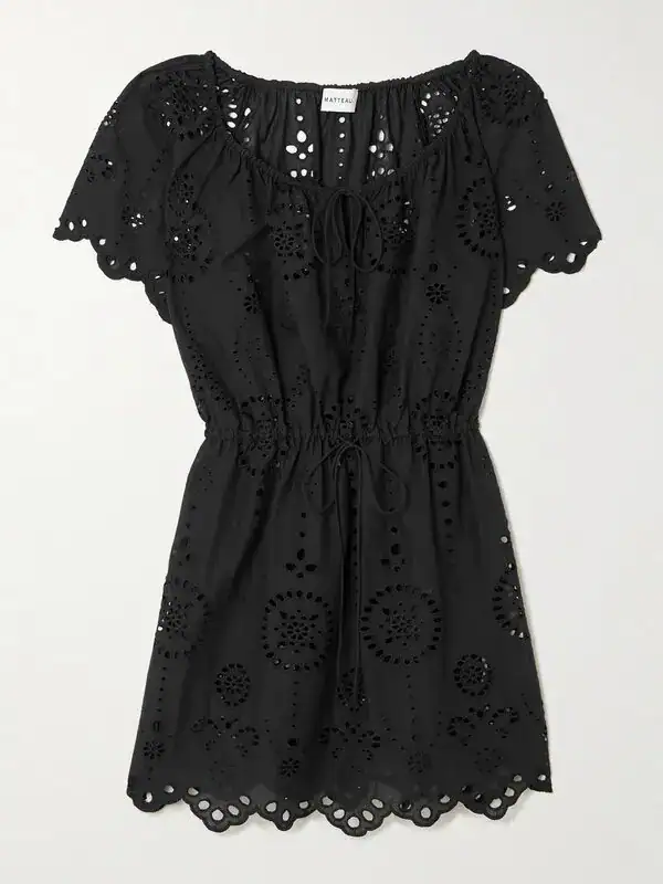 Matteau Scalloped Broderie Anglaise Mini Dress - Black