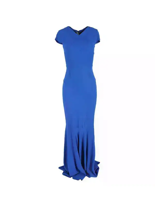 blue roland mouret dress Halter V-neck Sleeveless Court Train Half Navy Blue Prom Dresses main image 0
