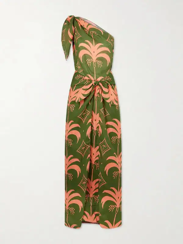 Johanna Ortiz Seaweed One-Shoulder Printed Linen Maxi Dress - Green |  Editorialist