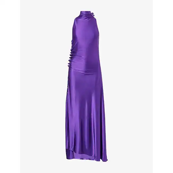 Rabanne High-Neck Stretch-Jersey Maxi Dress - Violet | Editorialist