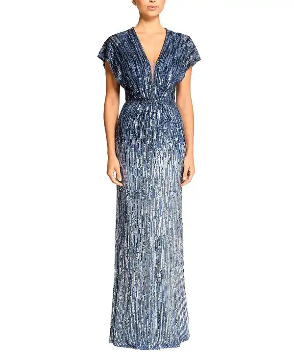 green emerald velvet dress Jenny Packham Cosmos Tonal Sequined Crystal V-Neck Gown, Regency Red, Women's, 10, Evening Formal Gala Gowns Mother of The Bride Groom Sequined Gowns