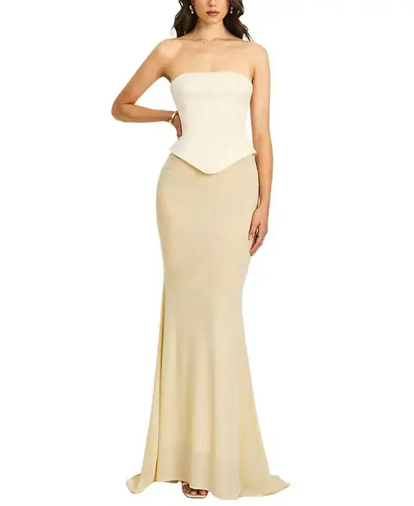 knee length dresses for ladies Strapless Peplum Mermaid Dress with Floral Detail – Merayi Fashion