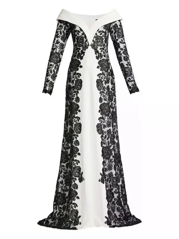 tadashi shoji off-the-shoulder floral embroidered dress Adriane Floral Embroidered Tea-Length Dress