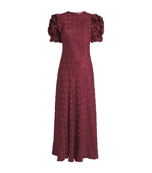 ulla johnson burgundy dress Ulla Johnson Elvia Ruffle Sleeve Midi Dress in Claret main image 0