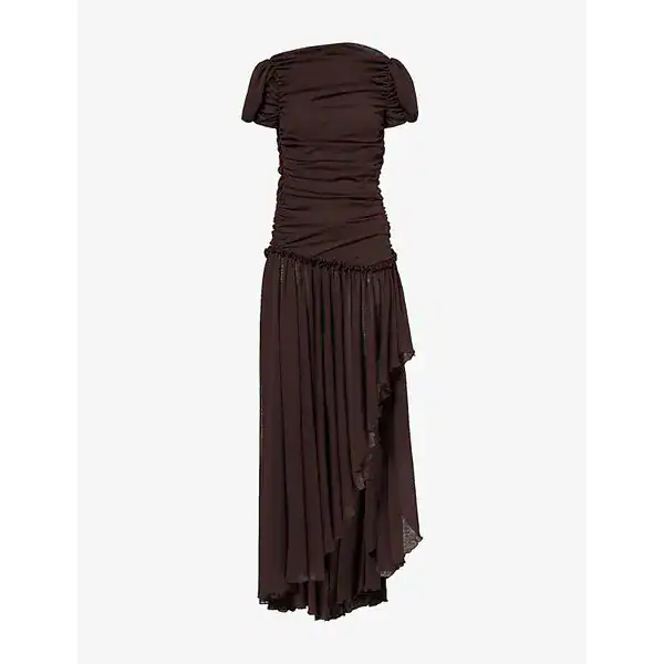 Siedres Adeline Ruched Backless Maxi Dress - Brown | Editorialist