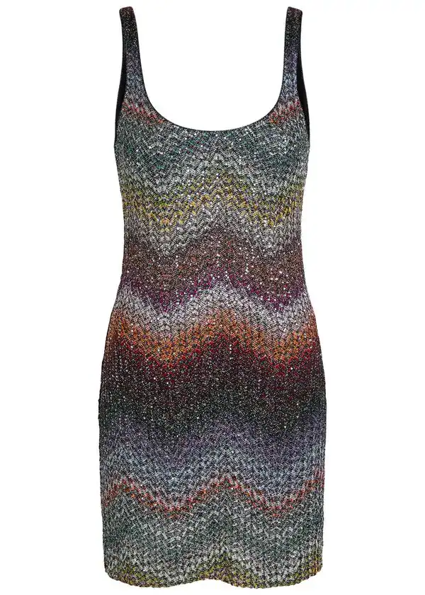 Missoni Sequin-Embellished Zigzag Metallic-Knit Mini Dress - Multicoloured  | Editorialist