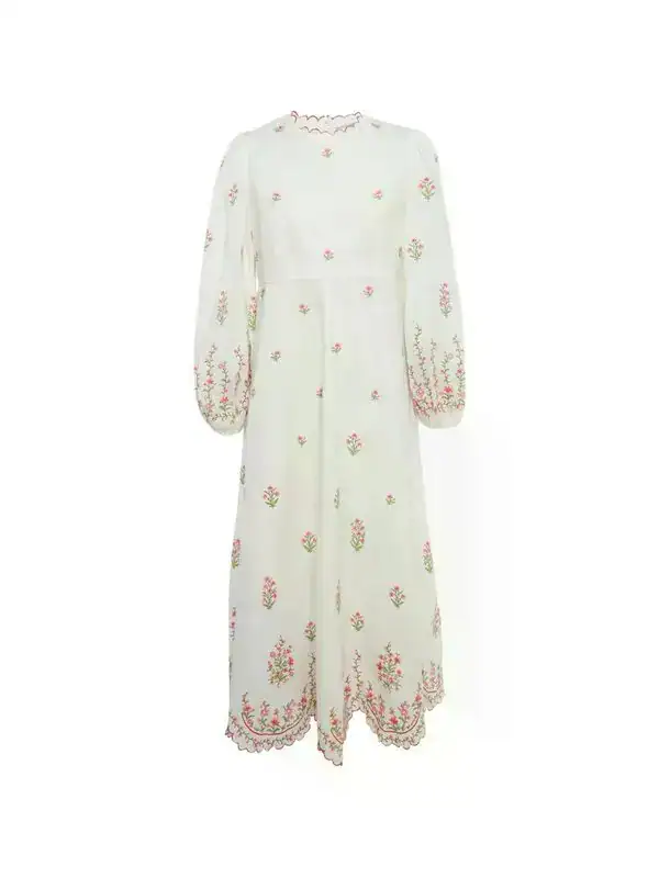 Zimmermann Floral-Embroidered Midi Dress - White | Editorialist