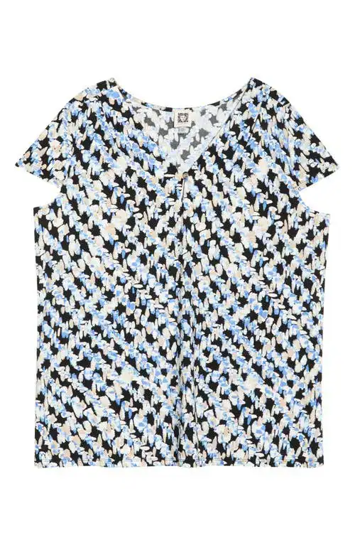 Anne Klein Print Cap Sleeve Top - Blue Yonder Mlt | Editorialist