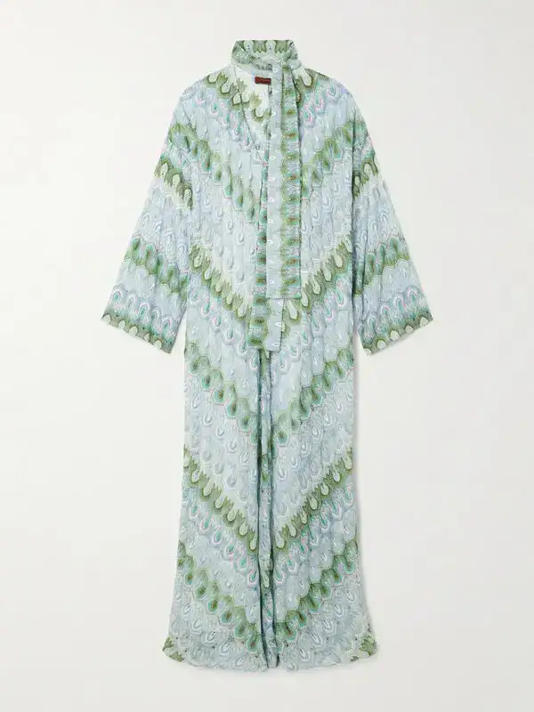 Buy Missoni Tie-detailed Striped Crochet-knit Maxi Dress - Blue At 30% Off  | Editorialist