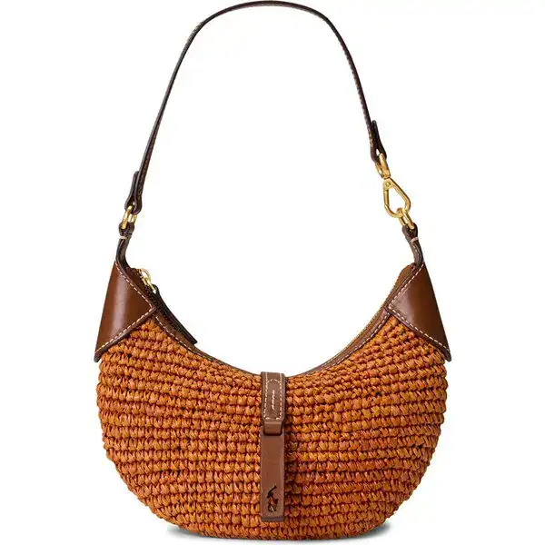 Polo Ralph Lauren Small Polo Id Raffia Shoulder Bag - Sequoia/Cuoio ...