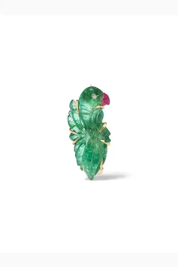 Etiq Carved Emerald &Amp Tourmaline Parrot Brooch - Red | Editorialist