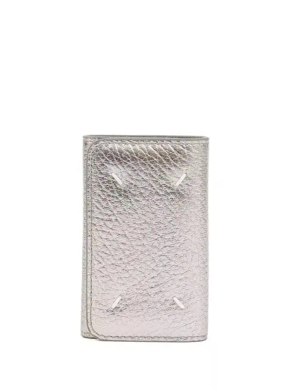 Maison Margiela Four-Stitch Leather Keychain Wallet - Silver | Editorialist