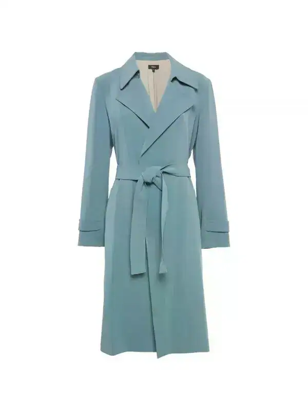 Theory Crepe Belted Coat - Blue | Editorialist