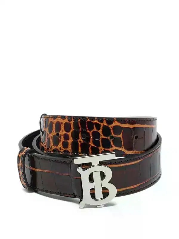 Burberry Croc-Embossed Logo Belt - Brown | Editorialist