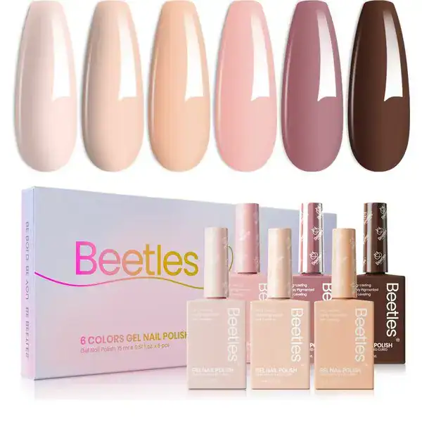 Beetles Neutral Nude Gel Polish Set 6 Colors - Light Skin Dark Brown ...