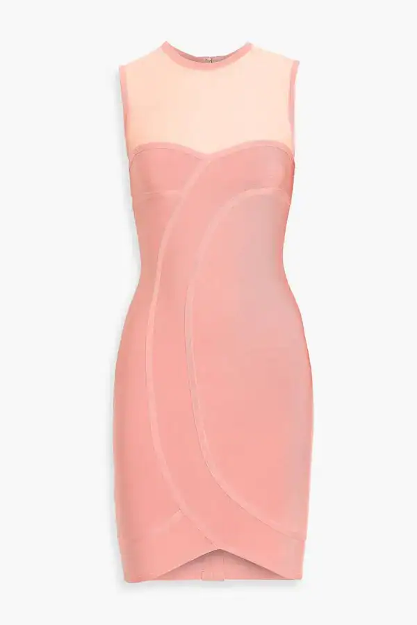 Herv Lger Helena Mesh-paneled Bandage Mini Dress - Women - Peach Dresses - L