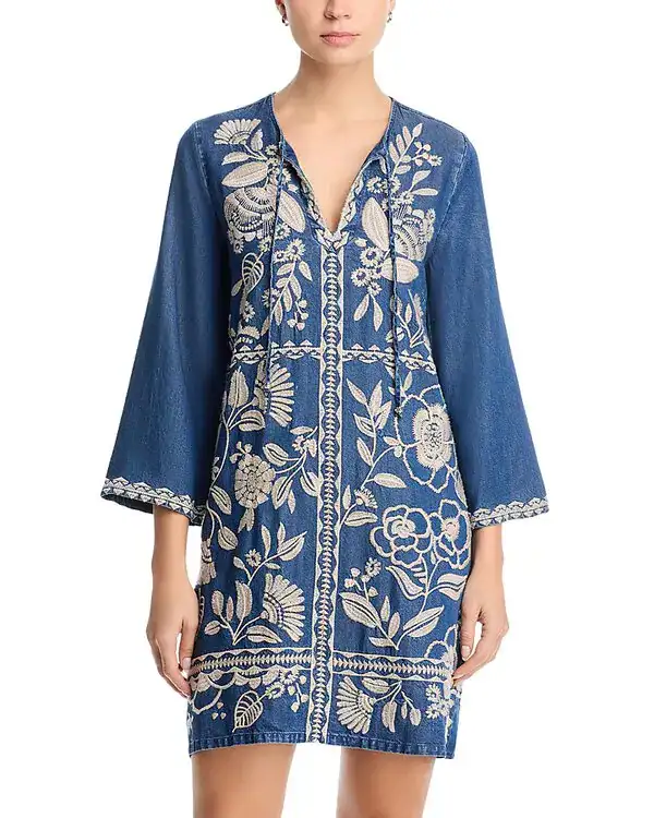 Johnny Was Lucinda Kimono Sleeve Relaxed Dress - Denim Blue | Editorialist