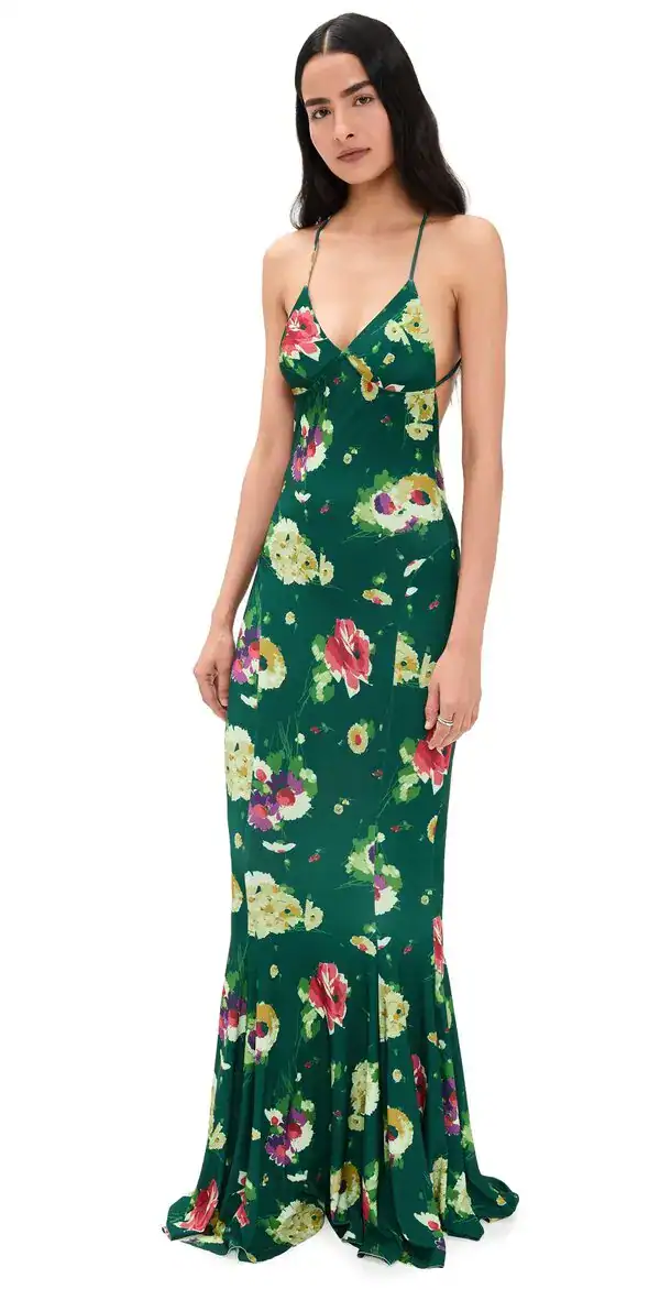 emerald green dress wrap Plus Size Warp Maxi Dress | Green Ruffle Sleeve main image 1