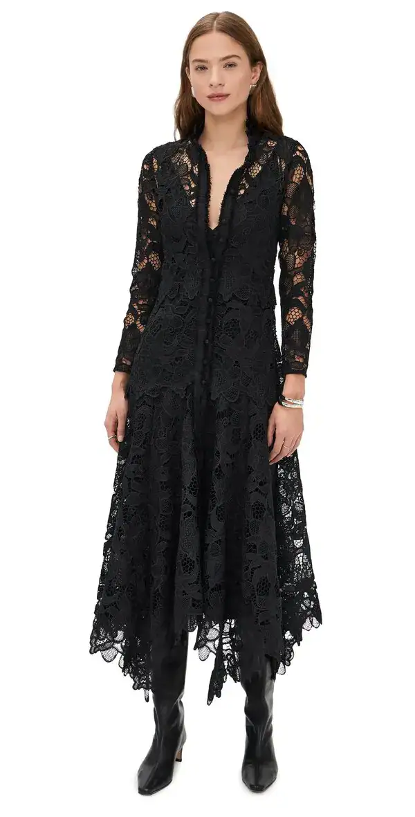 black lace v neck dress with sleeves Endless Rose