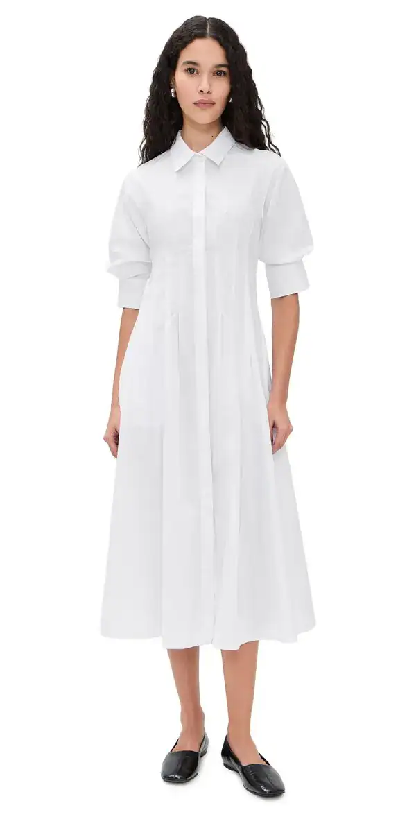 MEIMEIJ Cotton Stretch 3/4 Sleeve Shirt Dress | White | Size 38 | Shopbop