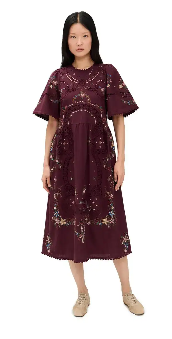 knee length dresses for ladies Sandra Embroidered Lace Cut-out Midi Dress main image 0
