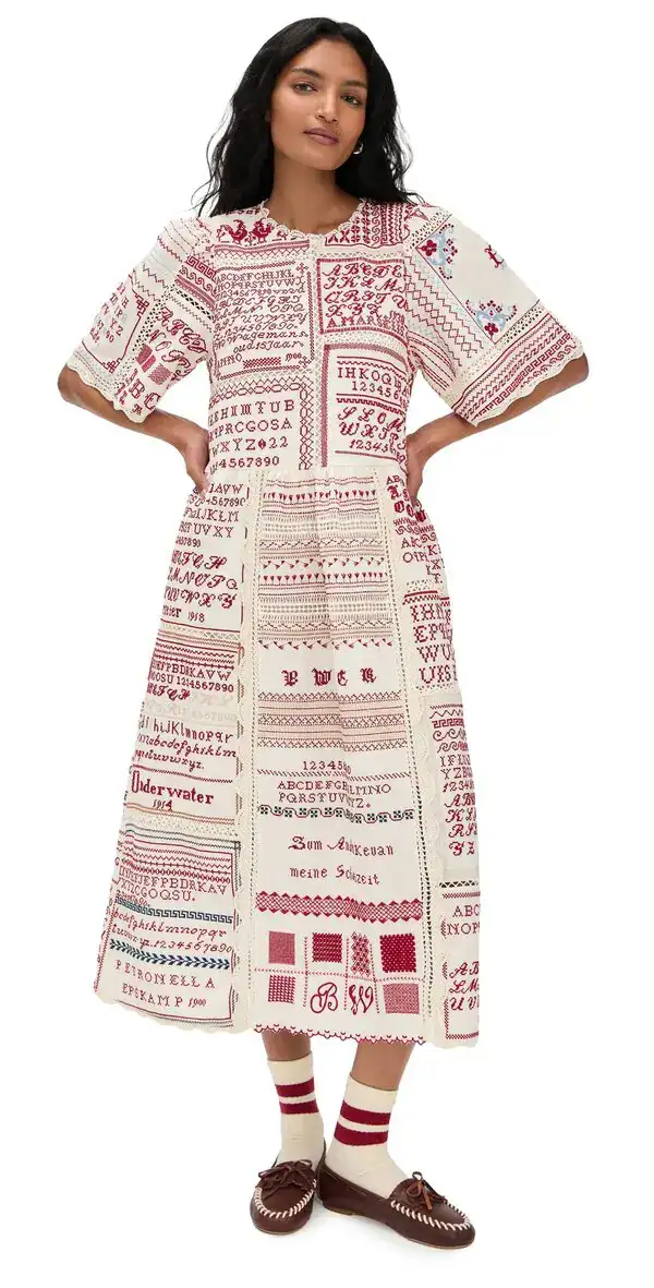cream embroidered midi dress Summer Embroidered Midi Dress-Cream main image 0