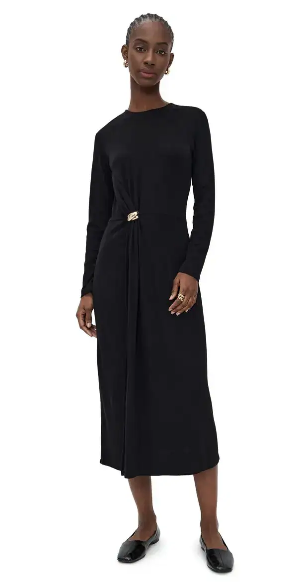 Vince Long Sleeve Side Drape Midi Dress - Black | Editorialist