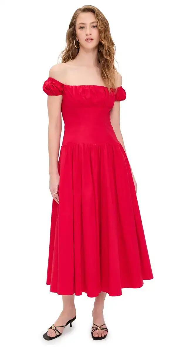 red drop waist midi dress Red Ruched Sleeveless Drop Waist Midi Dress main image 1