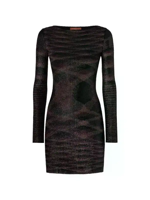 Long-sleeve Textured Mini Dress - Brown
