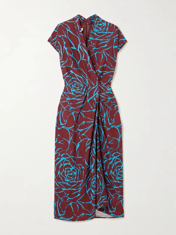 Dries Van Noten Wrap-Effect Floral-Print Midi Dress - Burgundy |  Editorialist