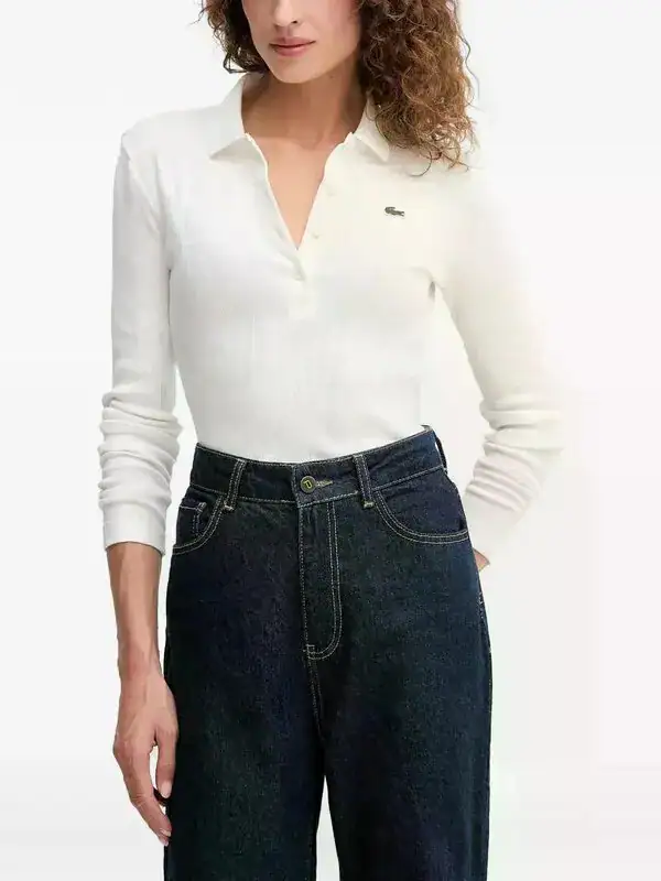 Buy Lacoste Ribbed Long-sleeves Polo Shirt - White At 18% Off | Editorialist