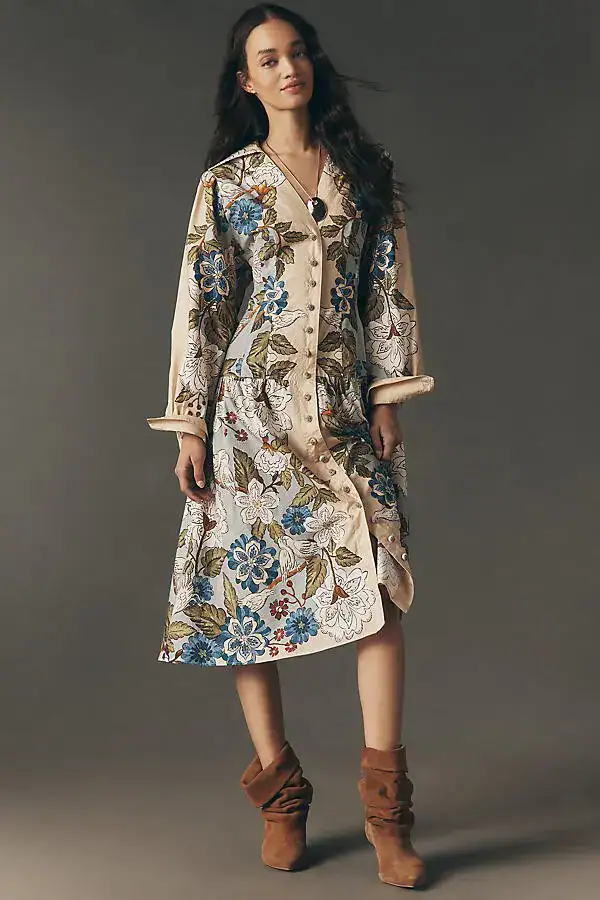 Farm Rio Garden Midi Shirt Dress - Yellow Floral | Editorialist