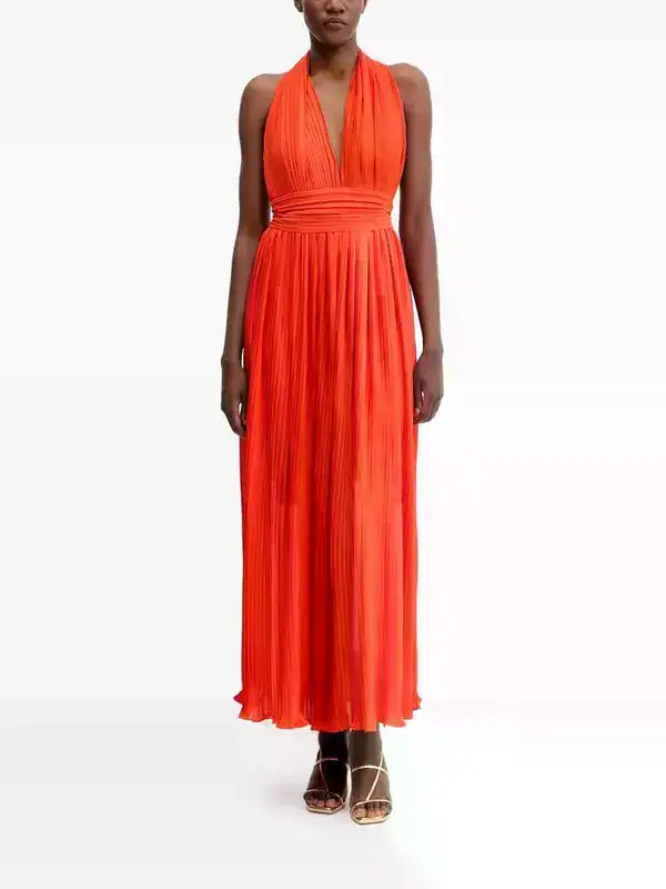 chinese dress ladies Scotlia Printed Halter Neck Pleated Maxi Dress Black