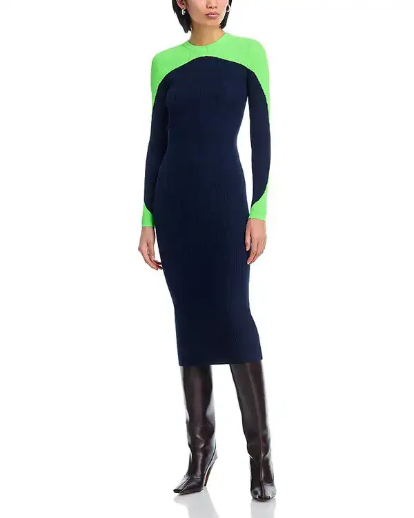 Essentiel Antwerp Color Blocked Ribbed Dress - Classic Navy
