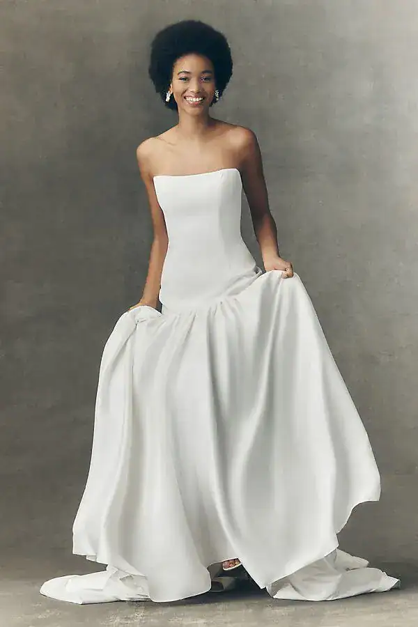 Jenny Yoo Sienna Strapless Drop-Waist Gown - Ivory | Editorialist