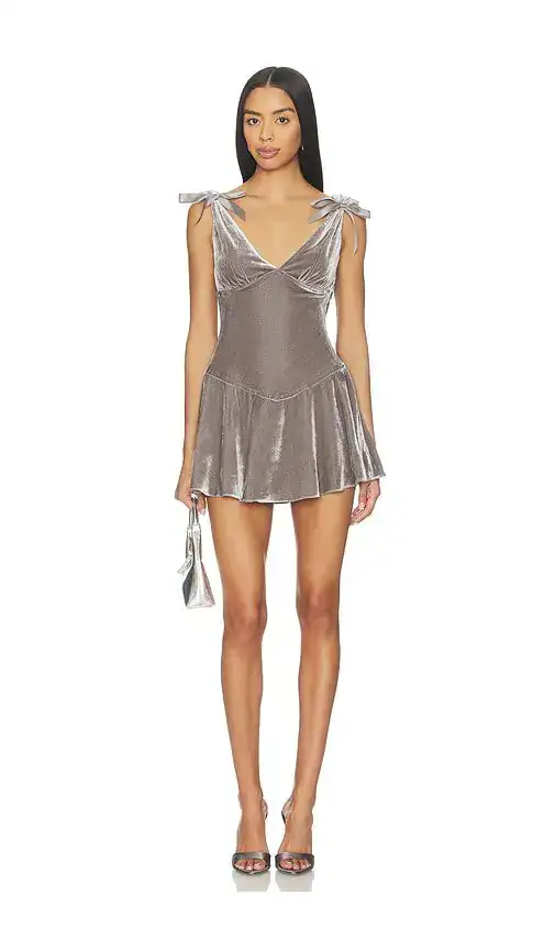 GUIZIO Aria Velvet Mini Dress Gunmetal / M