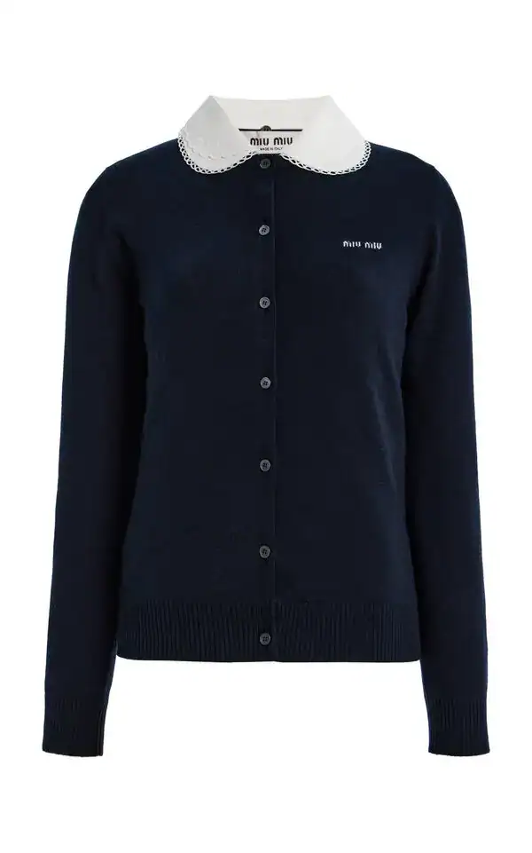 miu miu ネイビー セーラー襟カーディガン Miu Miu Collared Cashmere Cardigan - Navy | Editorialist