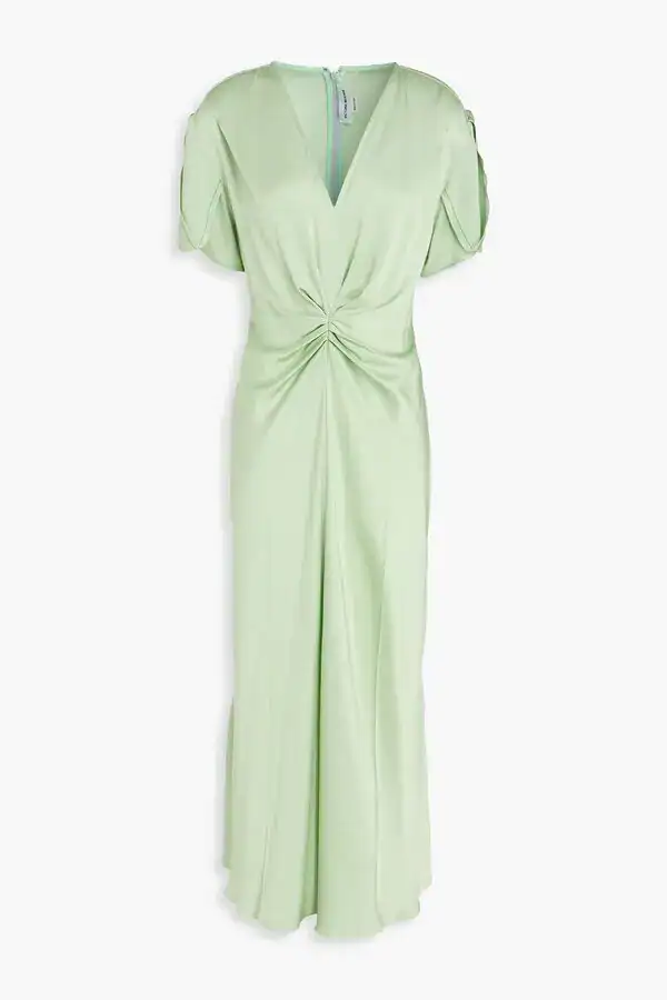 Victoria Beckham Jade Green Ruffled Midi Dress