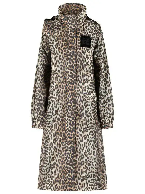 Ganni Leopard Print Polyamide Parka - Brown | Editorialist