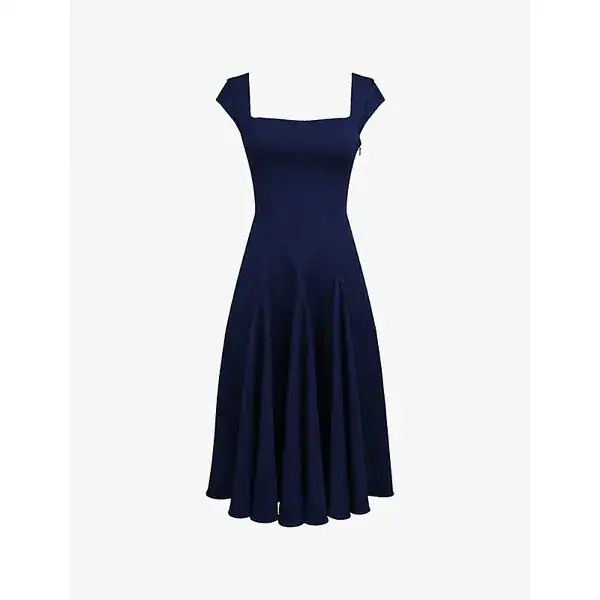 House OF CB Raisa Lace-Back Twill Midi Dress - Navy