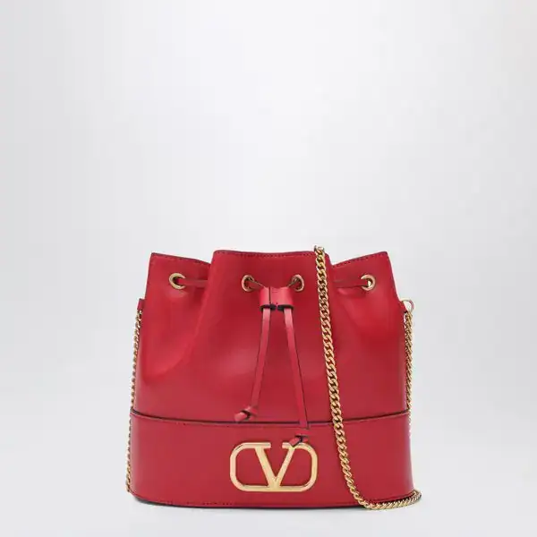 Valentino Garavani Vlogo Leather Bucket Bag - Red | Editorialist