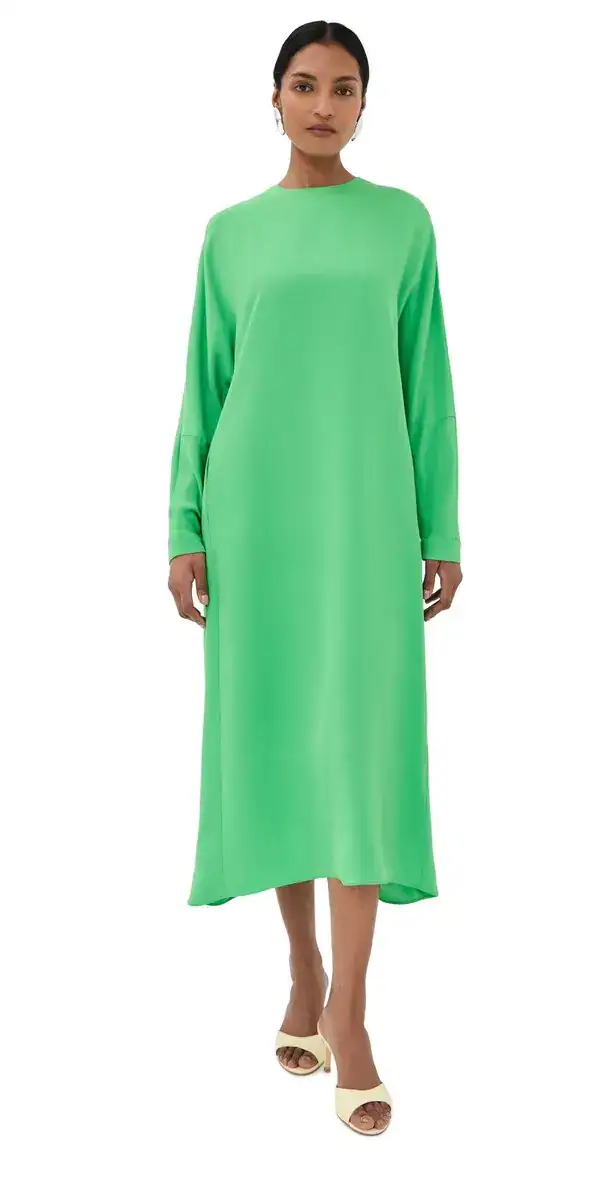 Tibi Ply Silk Cocoon Midi Dress - Green | Editorialist