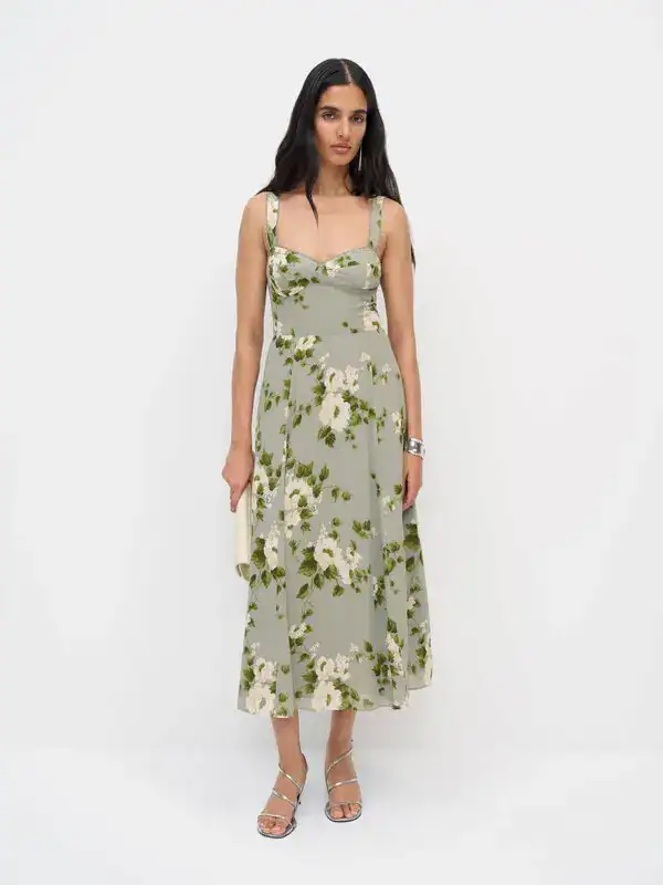Reformation Lela Georgette Midi Dress - Green | Editorialist