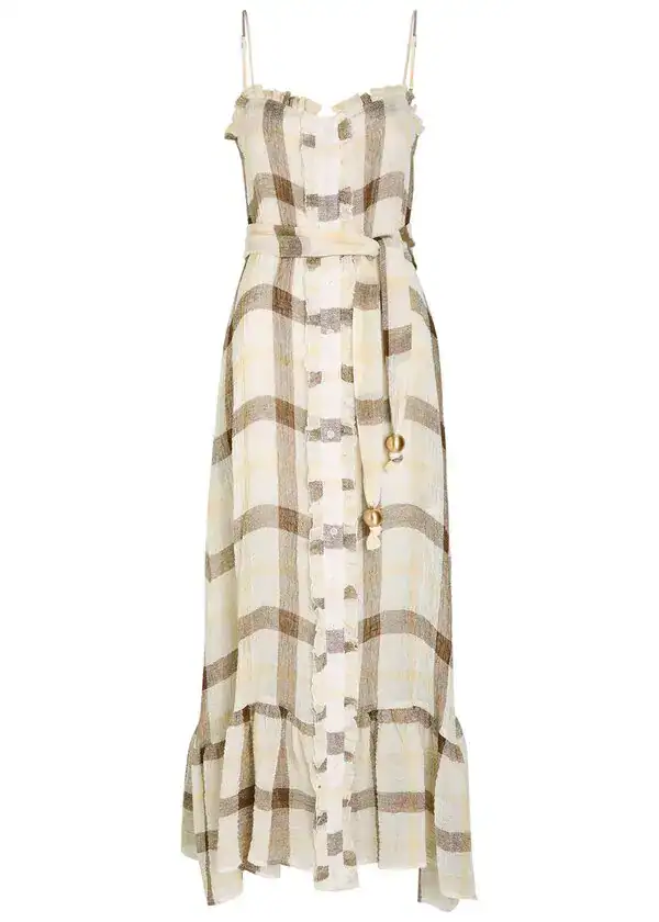 週末sale★Anduze Belted Check Dress Lisa Marie Fernandez Checked Belted Linen-Blend Maxi Dress