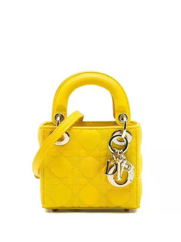 美品 ディオール Lady Dior iPhone 14Pro イエロー CHRISTIAN DIOR Lady Dior Mini Metallic Leather Shoulder Bag Neon Yello